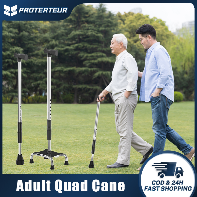 【PROTERTEUR】Adjustable Quad Cane Adult Heavy Duty stainlesssteel cane ...