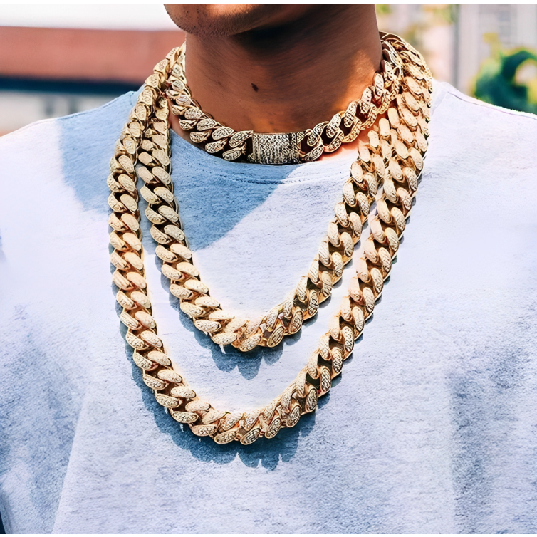 Cuban diamond chain necklace & bracelet & anklet / gold & silver / hip ...