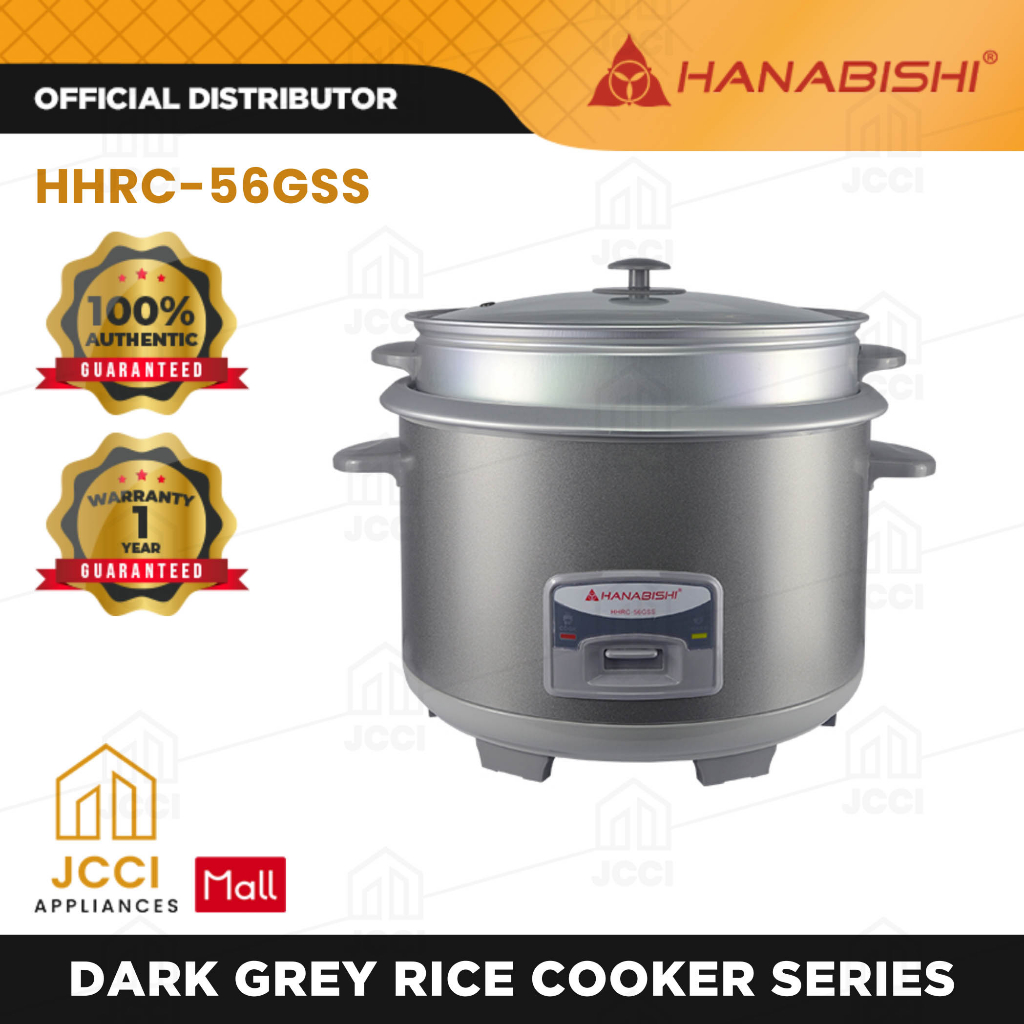 Hanabishi Dark Grey Rice Cooker Series W/ Steamer Glass Cover 30 Cups ...