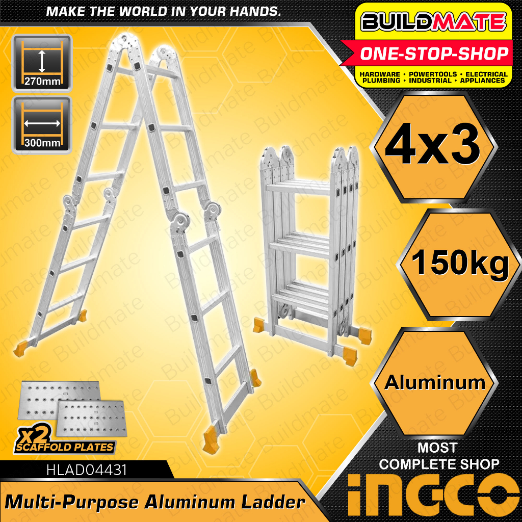 BUILDMATE Ingco Multi-Purpose Aluminum Folding Steps Ladder 150kg 4x3 ...