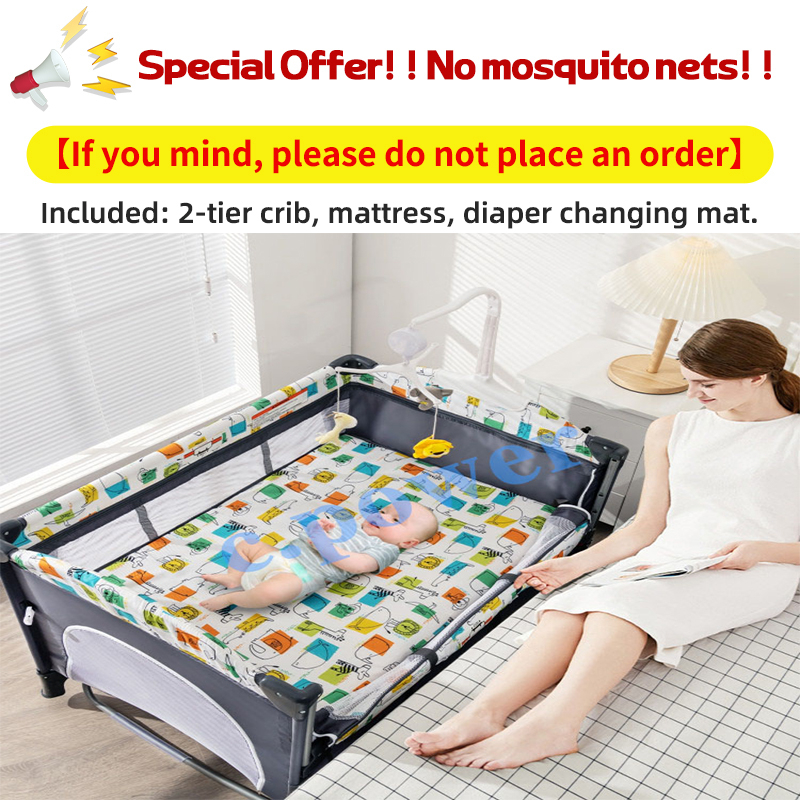 Folding Crib For Baby Bedside Sleepe Liftable Baby Crib Set With ...