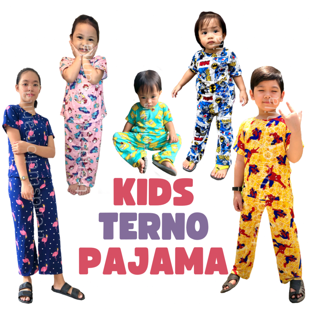 Assorted Printed Character Design Kids Terno Pajama Cute Sleepwear 1-12 ...