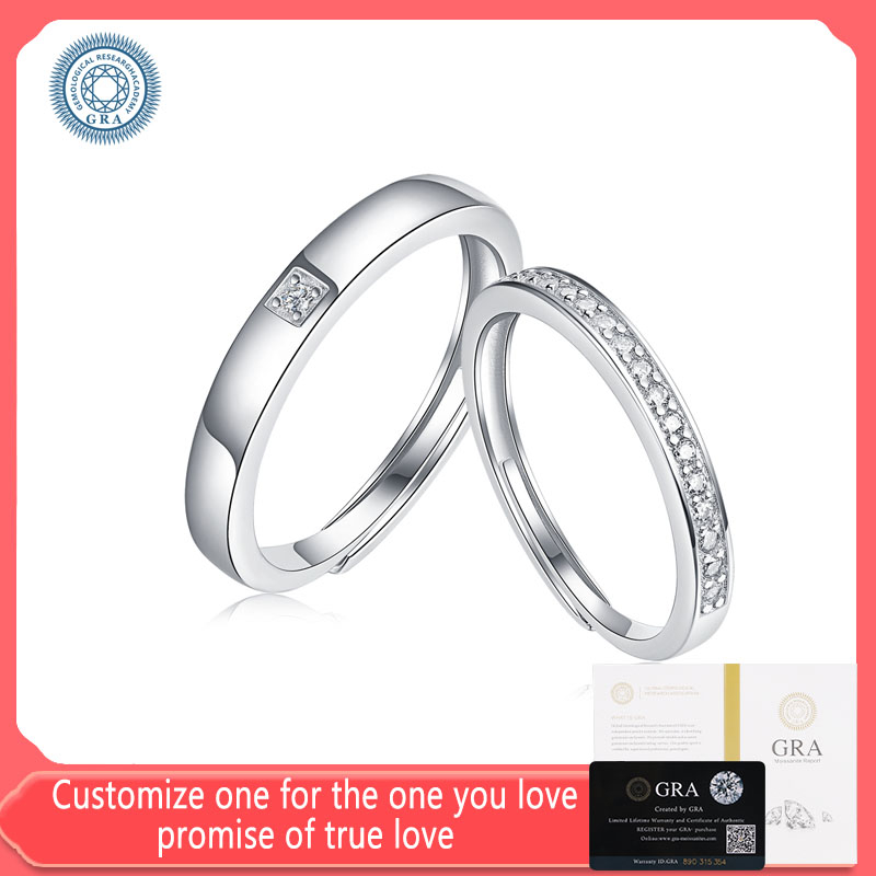 GRA s925 silver couple ring Moissanite diamond inlay fashion Korean ring promise of love couple ...