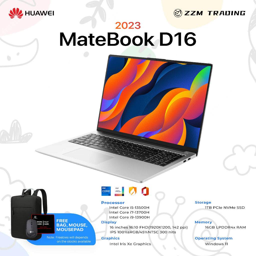 Huawei MateBook D16 2023 Intel Core i5/i7/i9 13th Gen 16" FHD Intel Xe ...