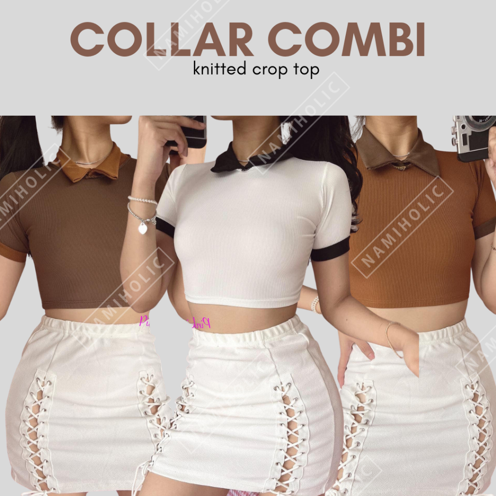 Namiholic Collar Combi Knitted Crop Top | Shopee Philippines
