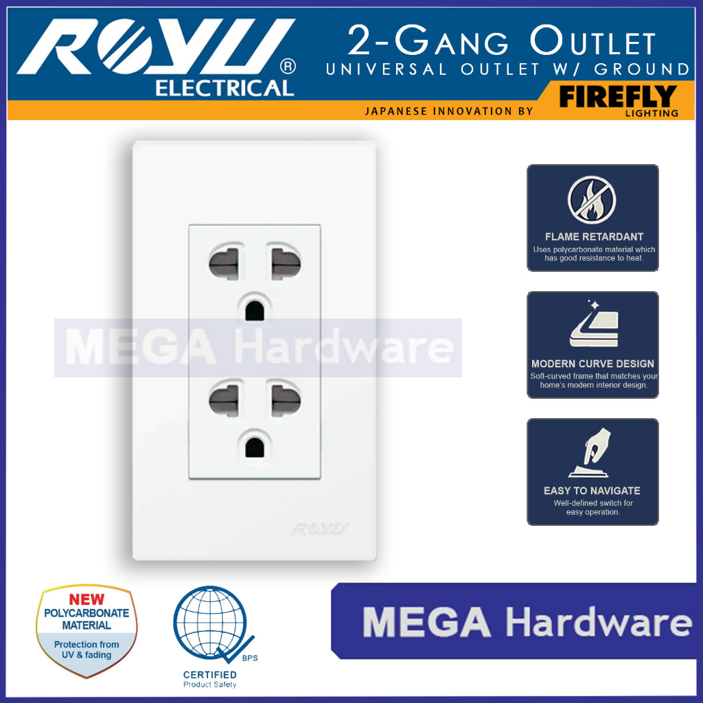 ROYU Wide Series Universal Outlet & Switch (1 Gang, 2 Gang, 3 Gang ...