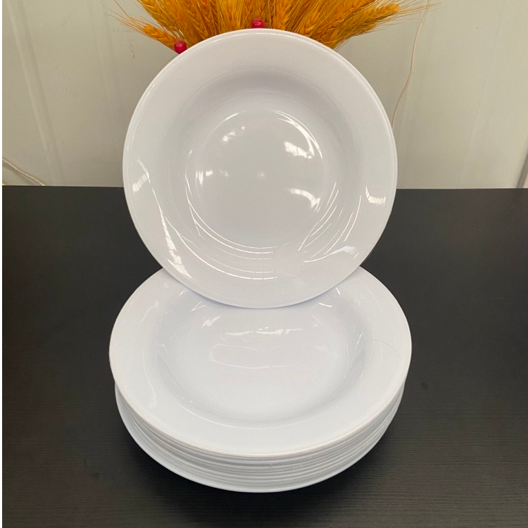 M&A 6/12pcs Deepened Pure White Plastic Round Dinner Plates [23cm] High ...