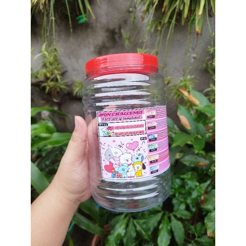 BT21 ALKANSYA IPON CHALLENGE (coins bank) transparent clear plastic jar ...