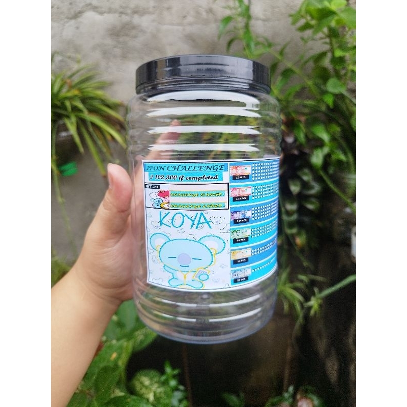 BT21 ALKANSYA IPON CHALLENGE (coins bank) transparent clear plastic jar ...