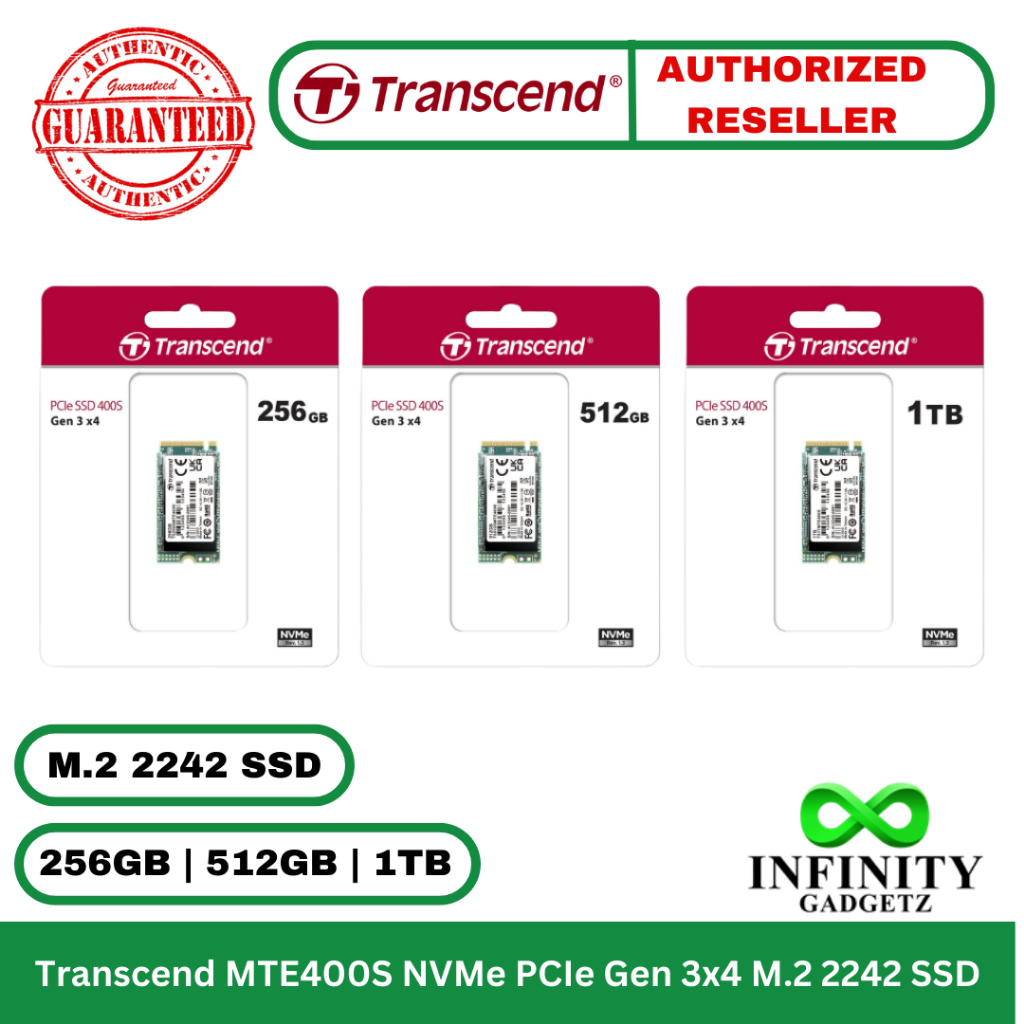 Transcend MTE400S NVMe PCIe Gen 3x4 M.2 2242 SSD 400S up to 2000MB/s R 1700MB/s W Solid State ...