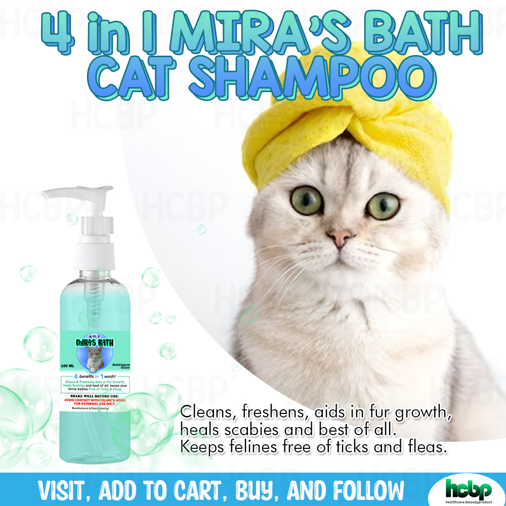 4 in 1 Mira's Bath 100ml ( Bubble Gum ) Cat Shampoo, Cleans, Freshens ...