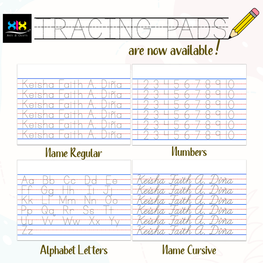 Personalized Tracing Pad 40 leaves (Name, Alphabet, Numbers, Cursive ...