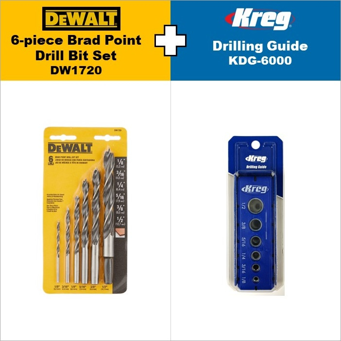 Dewalt DW1720 6-piece Brad Point Drill Bit Set with Kreg KDG-6000 ...