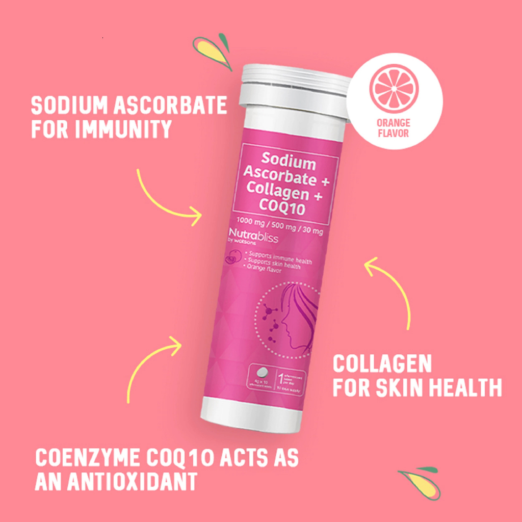 NUTRABLISS Sodium Ascorbate + Collagen + COQ10 (Coenzyme Q10) x 10 ...