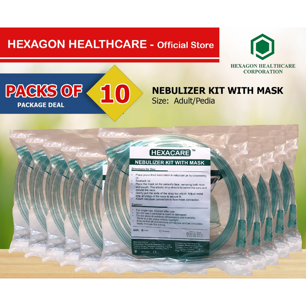 NEB02B10S - Nebulizer Kit w/ Mask (HEXACARE) Green, PEDIA Size, Bundle ...