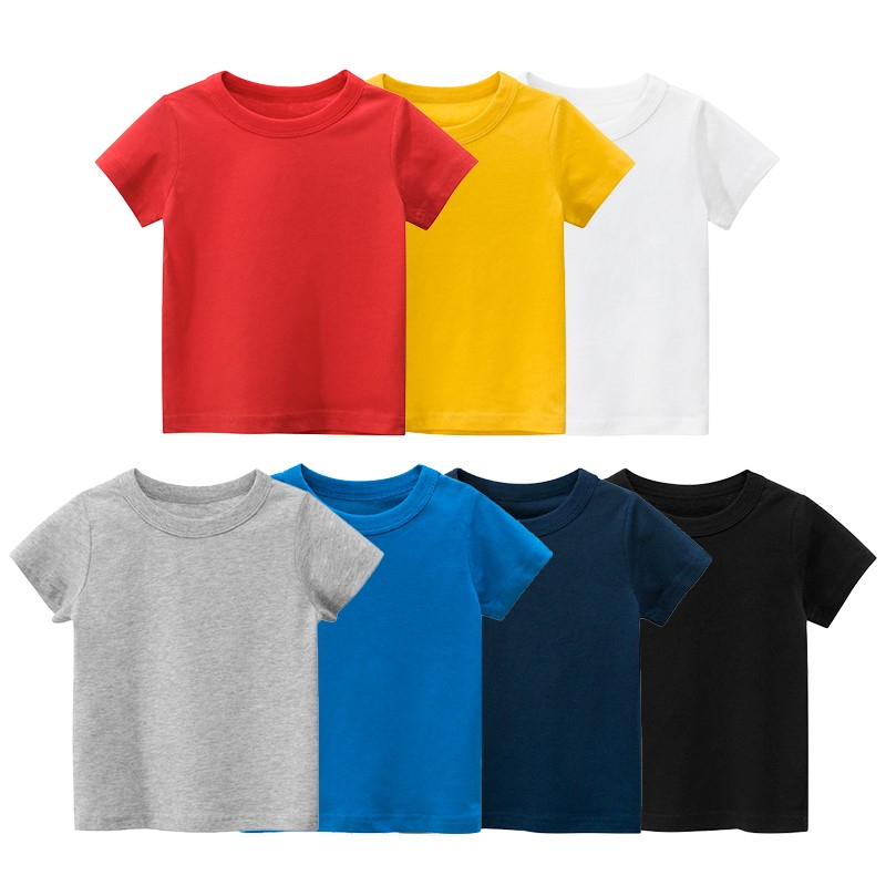 Kids Plain T-Shirt Tops Summer Solid Tees Short Sleeve Casual T-Shirts ...