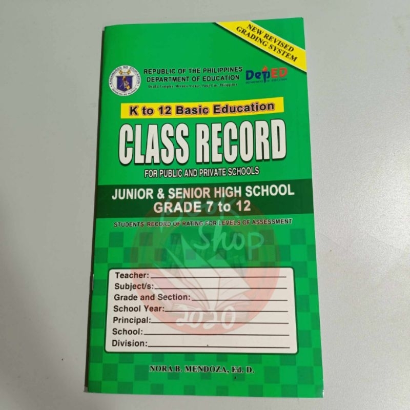 K To 12 Basic Education Class Record Junior High School Grade 7 To 12