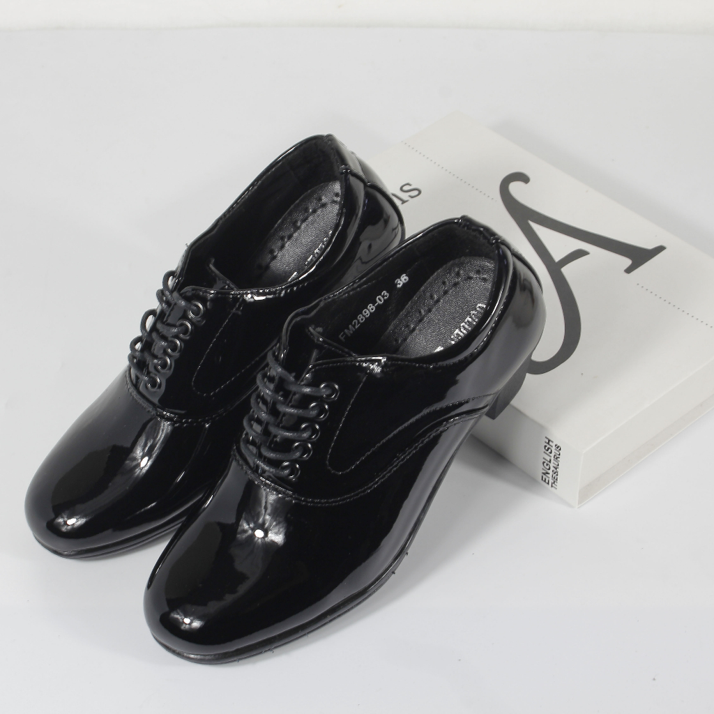 Lady Black Leather Shoes Office School Security Guard Shoes For Women ...