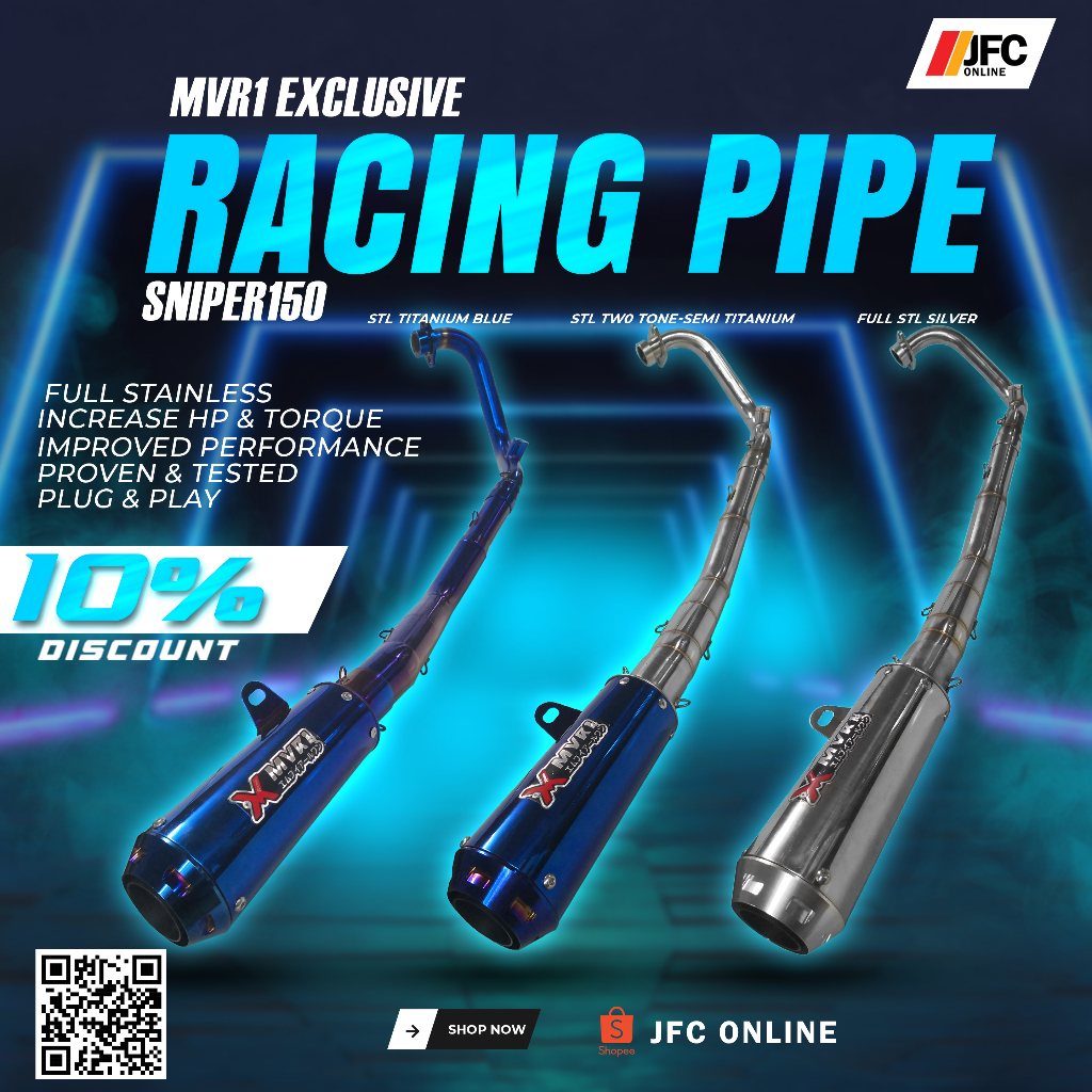 MVR1 Racing Pipe Full Stainless Muffler Exhaust Sniper150 V1 V2 ...