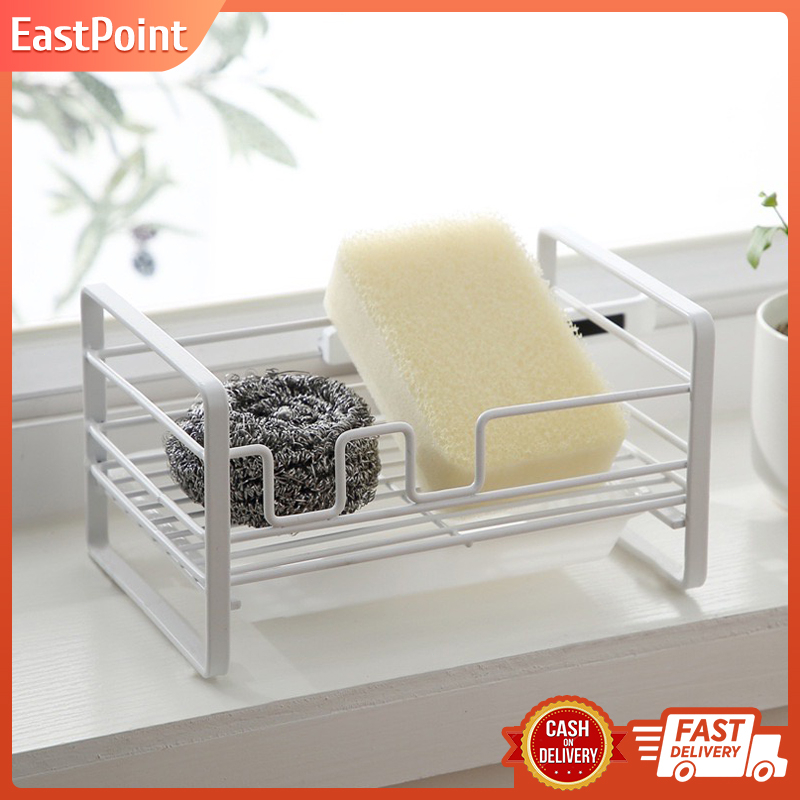 Kitchen sponge drain rack sink cleaning cloth storage rack table steel ...