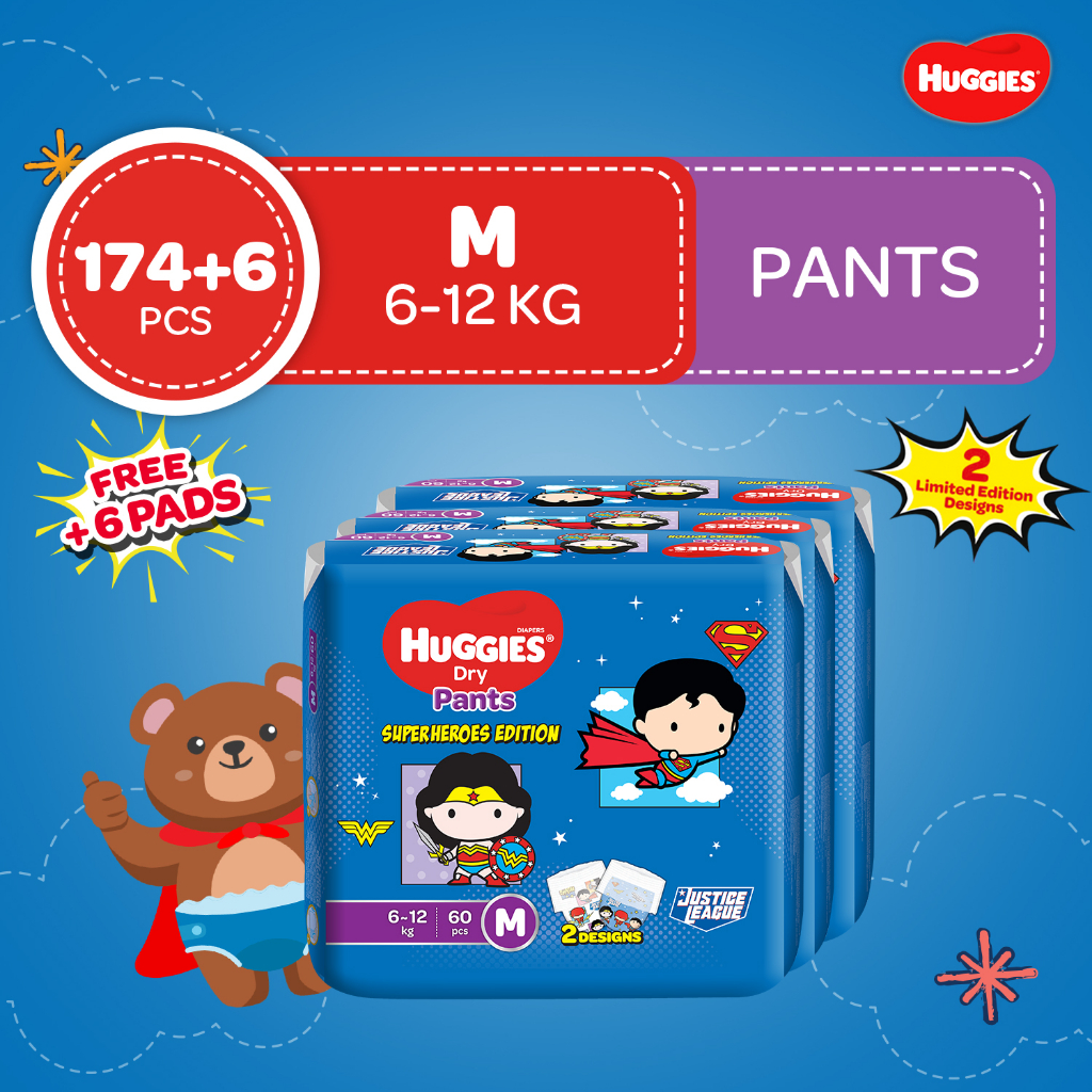 Huggies Dry Pants Superheroes Edition Medium - 60 pcs x 3 Packs ...