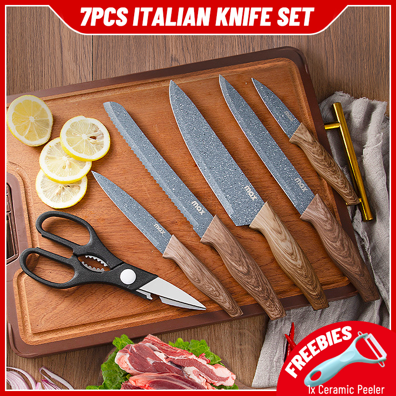 【Freebies】Original Italy Knife Set 7PCS Kitchen Knife Set Stainless ...