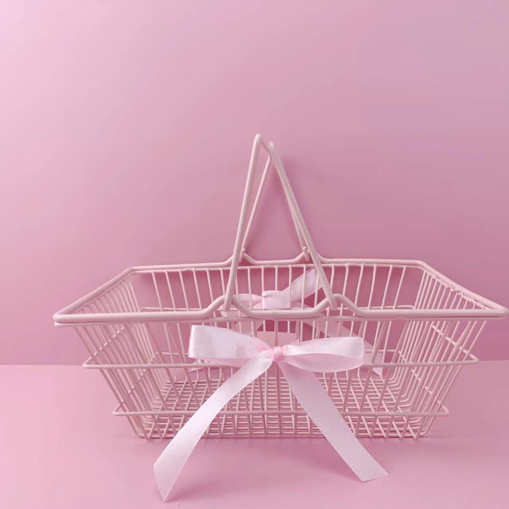 Yo-Fun ins wind pink mini shopping cart desktop decoration cute basket ...