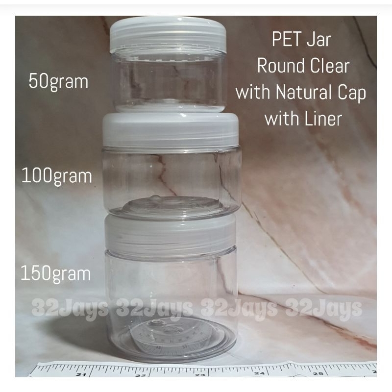 PET Plastic Clear Round Jar with Natural Cap Empty Container 50g OR ...