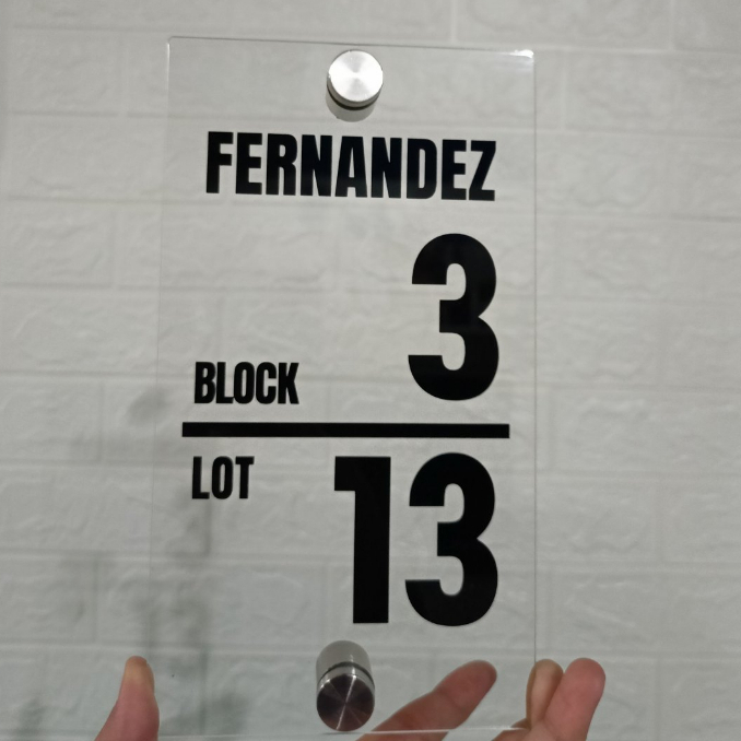 ***PERSONALIZED HOUSE NUMBER/BLK AND LOT SIGNAGE PLATE CLEAR 5x9inch ...