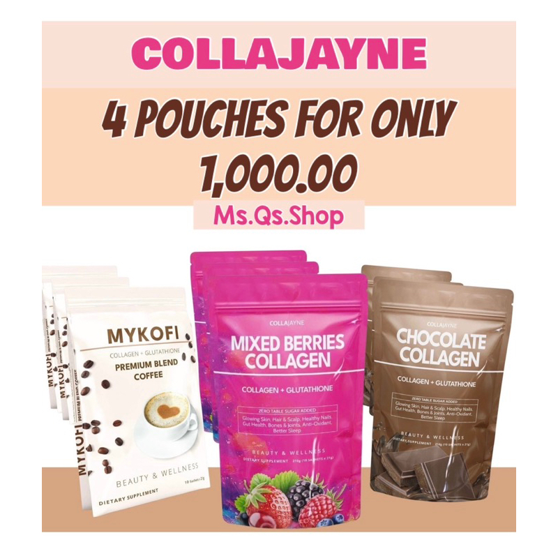 4 POUCHES COLLAJAYNE (Mykofi,Mixed berries, Chocolate Collagen,Collagen ...