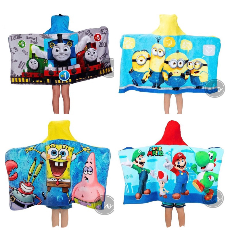 Thomas & Friends Super Mario PJ Mask Spongebob Soft Cotton Hooded Towel ...