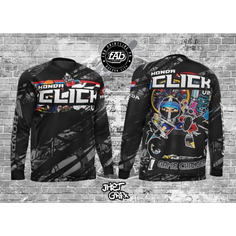 Honda Click V2 Black Motorcycle Full Sublimation Long sleeved Shirt for ...