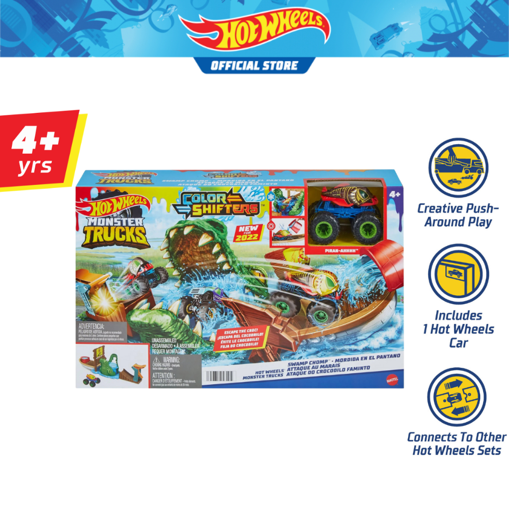 Hot Wheels Monster Trucks Color Shifters Swamp Chomp Playset with Die ...
