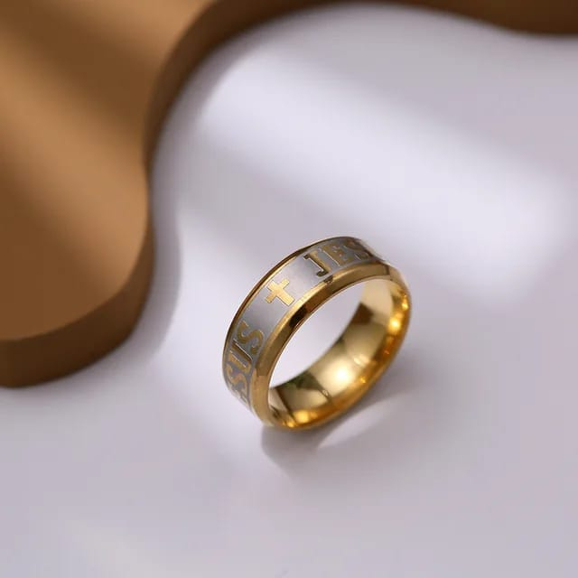 Fashion Gateway Non-Tarnish Stainless Steel Cross Jesus Ring Two Tone ...