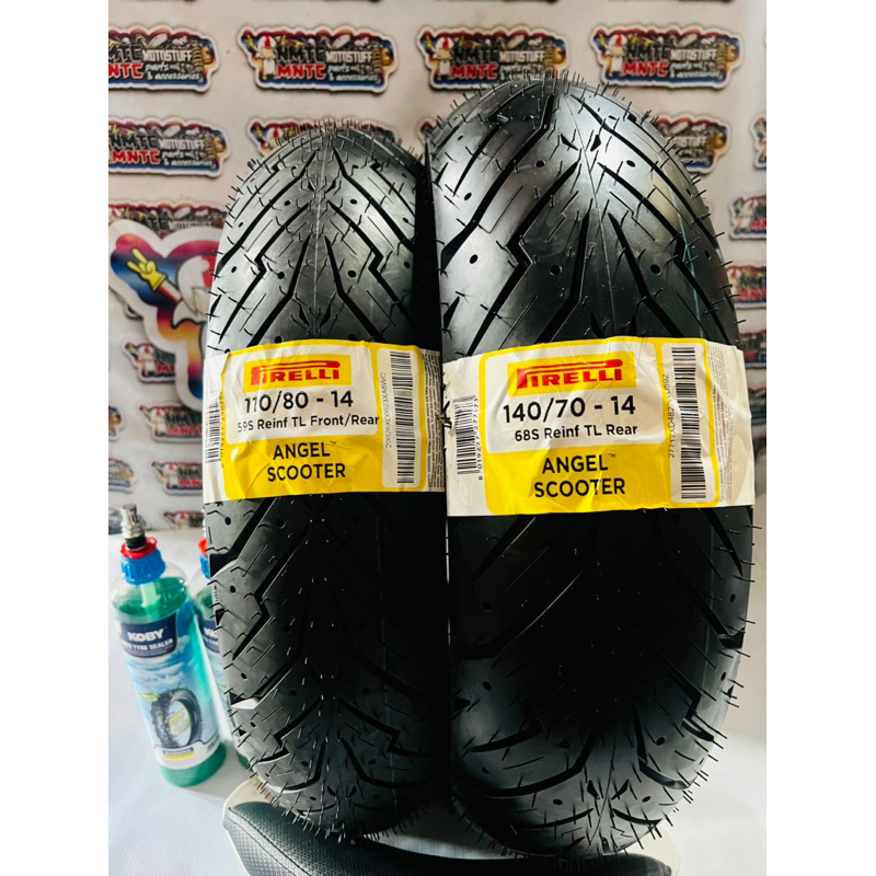 PIRELLI ANGEL SCOOTER 140/70/14/110/80/14 TUBELESS BUNDLE WITH FREE SEALANT AND PITTO AEROX155V1 ...