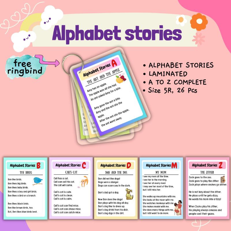 Alphabet stories laminated educational reading flashcards | Shopee ...