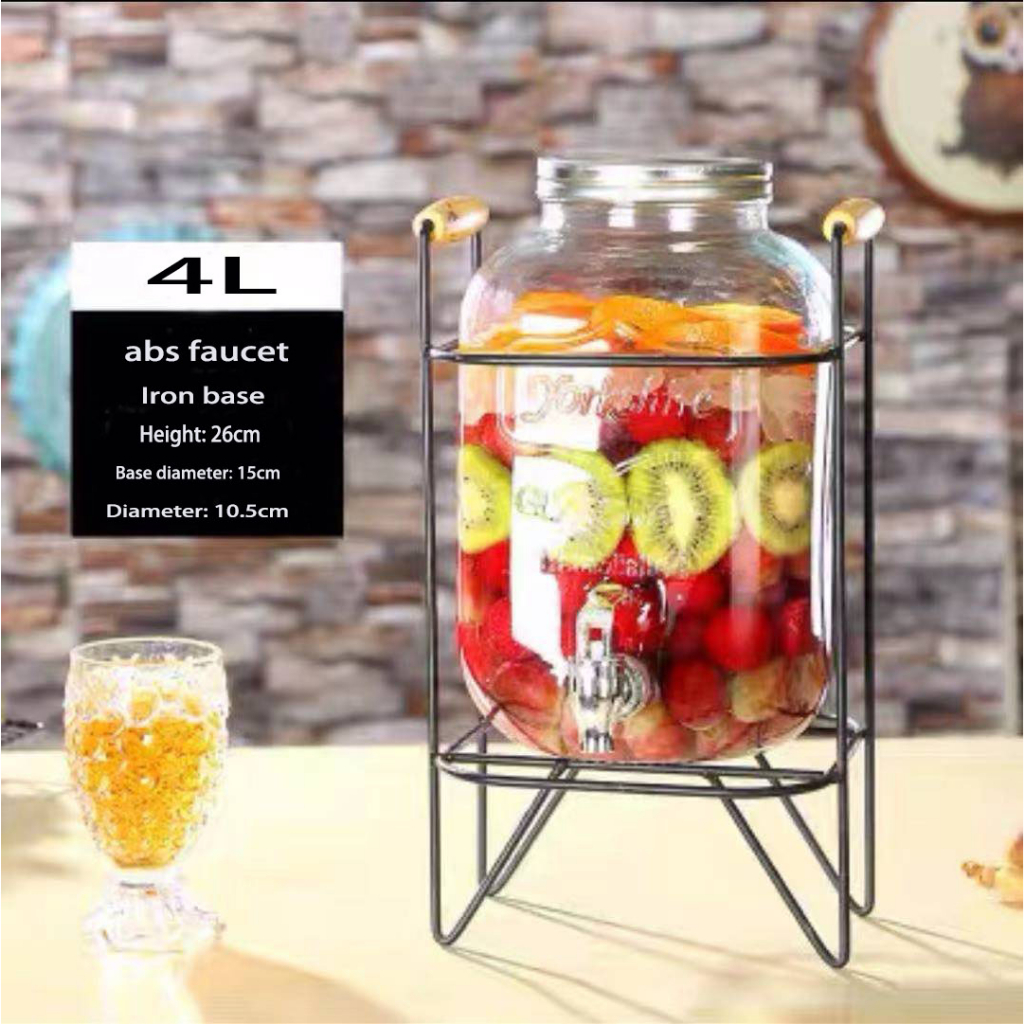 4L 5L 8L Juice Drink Glass Jar Dispenser with Stand and Faucet | Shopee ...