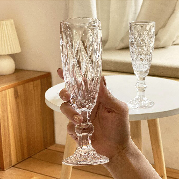 Keep Home 1pc Champagne Glass Diamond Cut Goblet Water Glass Crystal ...