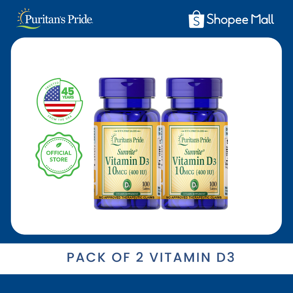 Pack of 2 Vitamin D3 400iu 100 tablets Vitamin D Puritan's Pride ...