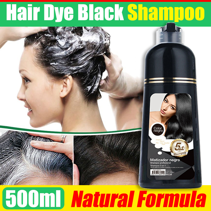 500mL Natural Hair Dye Coloring Shampoo Essence No Irritable Wash ...