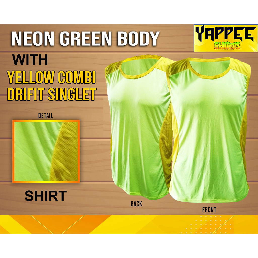 Yappee Singlet Drifit Neon green Body w/yellow combination | Shopee ...