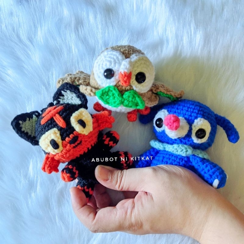 Crochet Pokemon Sun and Moon Plush • Handmade Amigurumi Gen 7 Rowlet Litten Popplio • Pokémon ...