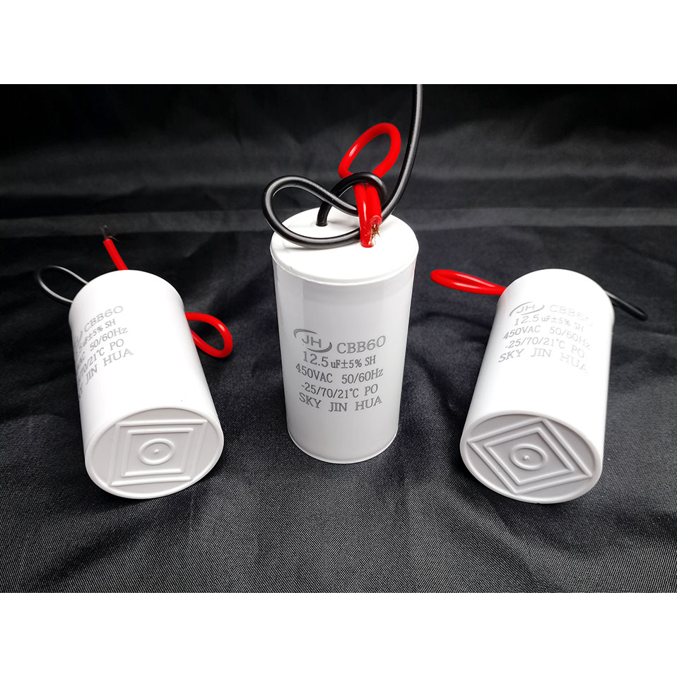 MOTOR RUN SH CAPACITOR 12.5UF CBB60 450VAC, WIRE LEAD CYLINDER WHITE ...
