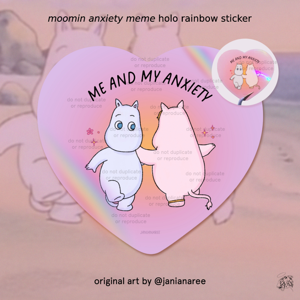 Moomin Anxiety Meme Holo Rainbow Sticker (Tags: aesthetic deco sticker ...