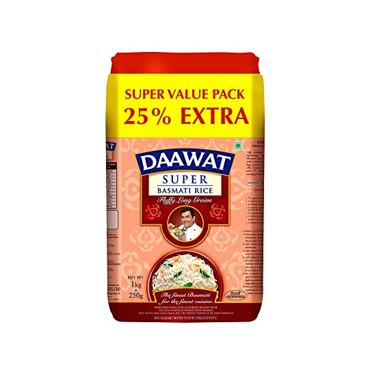Daawat Super Basmati Rice 1kg + 25% Extra Made in India | Shopee ...