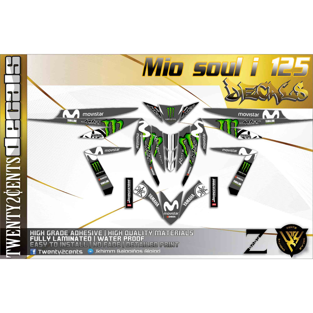 Yamaha Mio Soul i 125 Decals High-Quality Stickers movistar grey ...