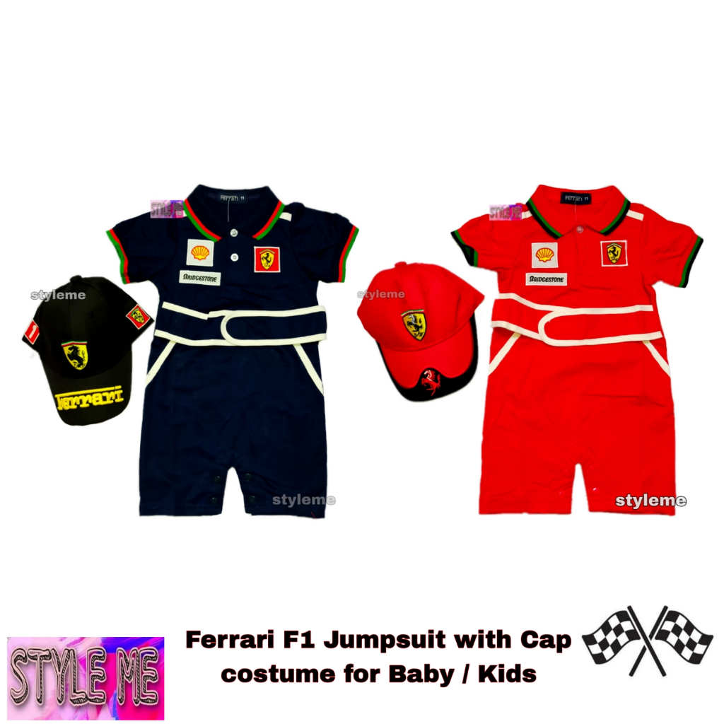 Red and Dark Navy Blue Ferrari Car Racing Costume with Cap Overall for ...