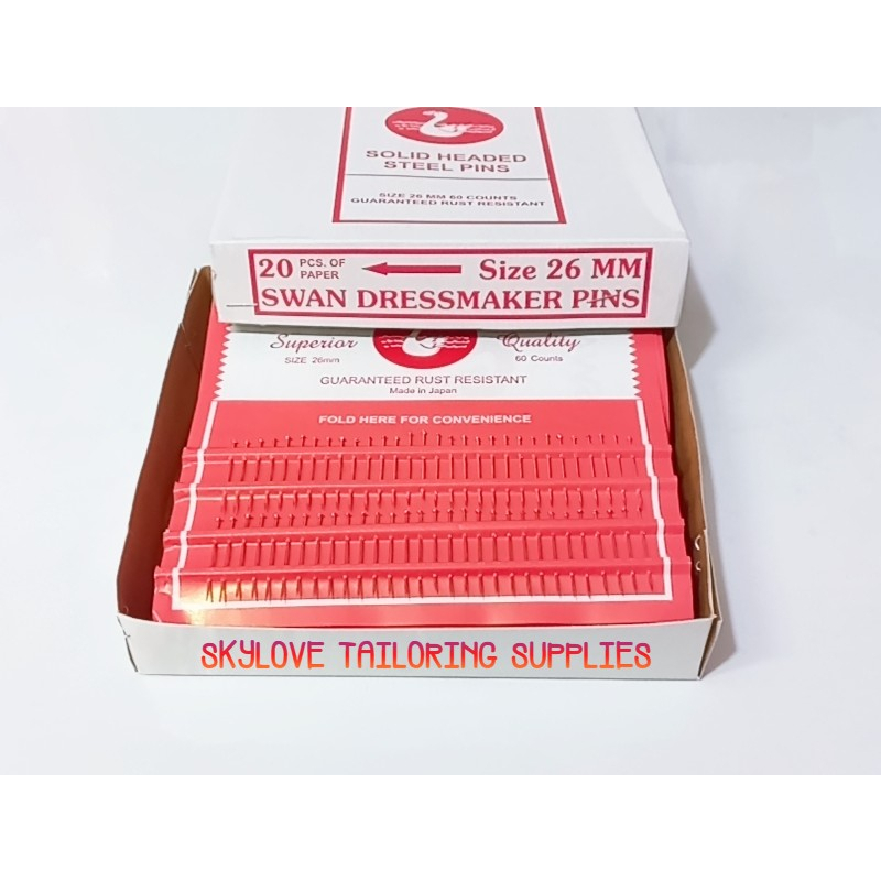 Solid Headed Steel Pins per Box | Swan Dressmaker's Pins | 20 Pads per ...
