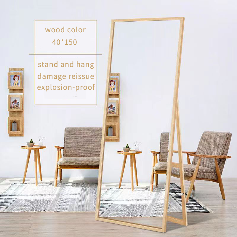 Wood Frame Full-Length Standing Mirror Bathroom Mirror Long Mirror Full ...