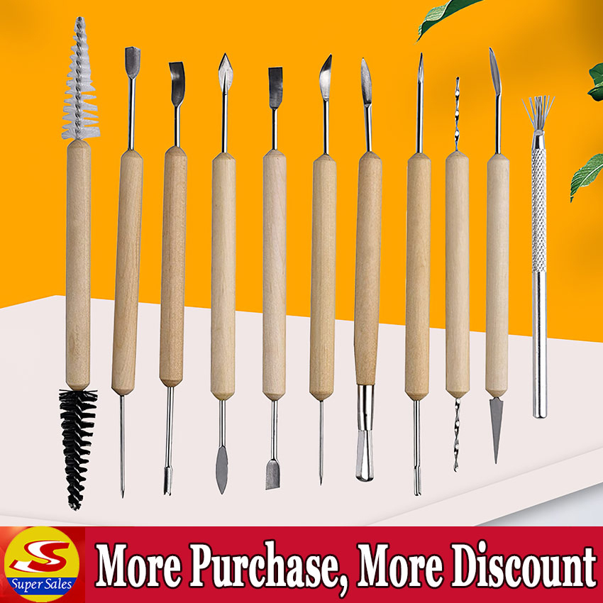 【SuperSales】8/11pcs Wood Handle Stainless Steel Shapers Crafts Polymer ...